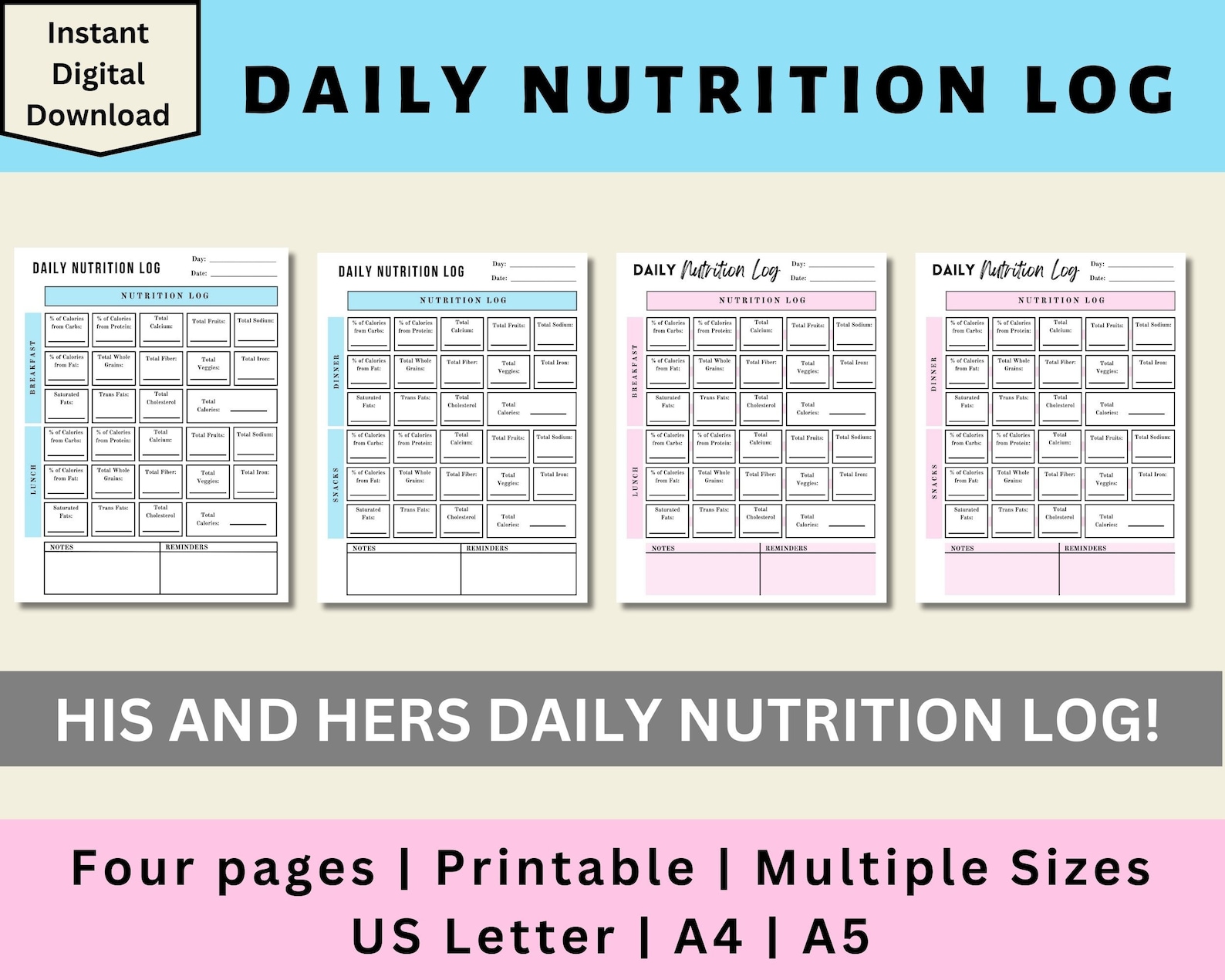 Nutrition Log, Daily Nutrition Log, Meal Tracker, Food Tracker ...