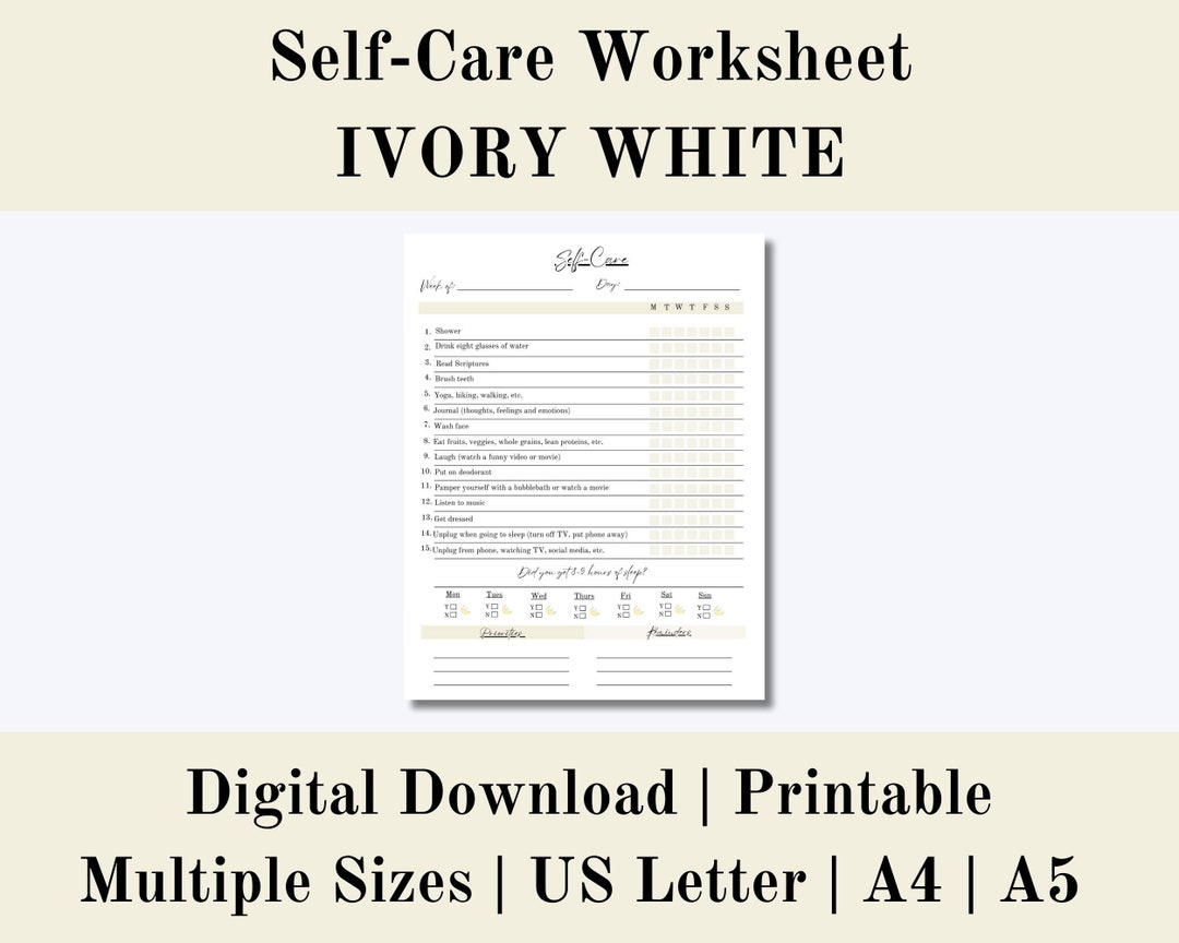Self Care Weekly Worksheet Printable, Daily Self Care Journal Digital ...