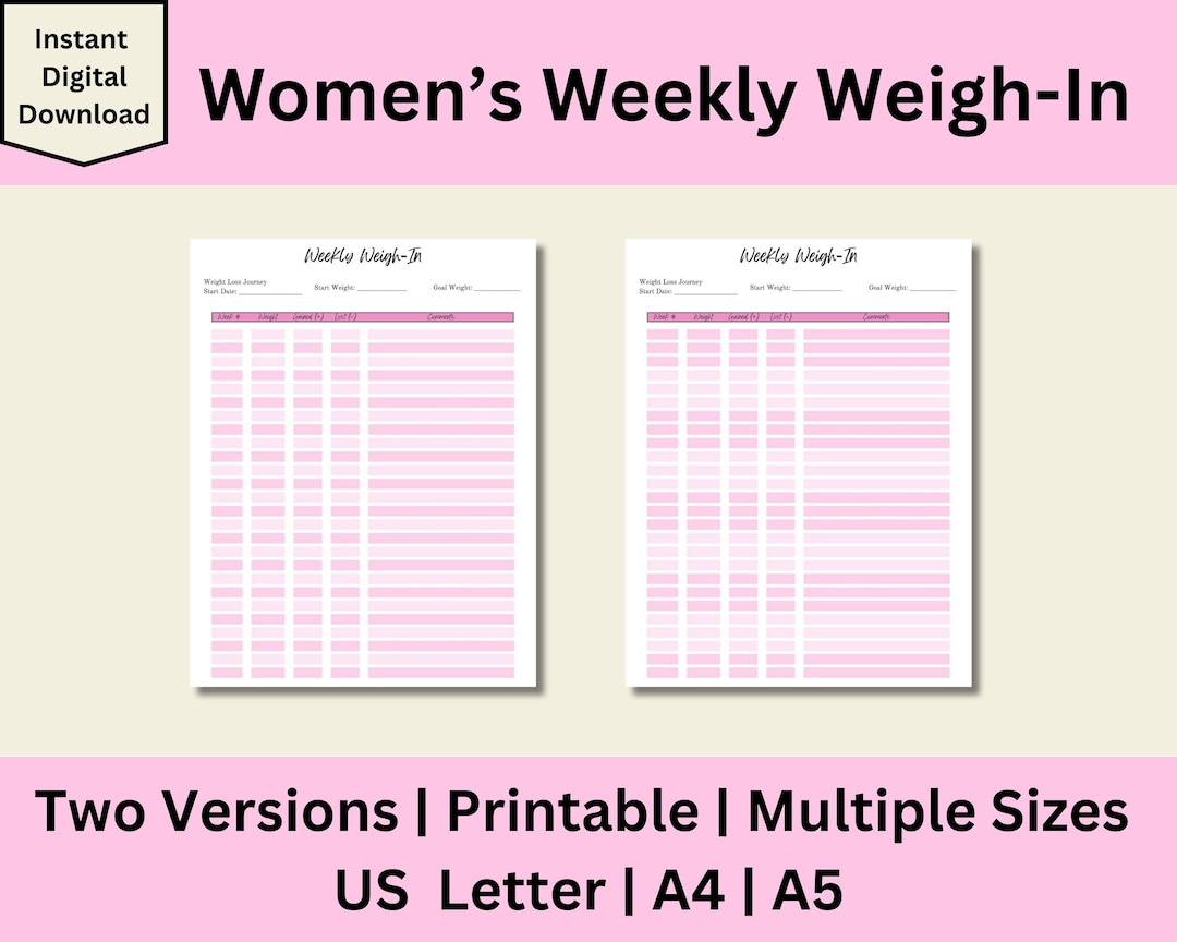 Weekly Weigh In, Weight Loss Tracker, Weekly Weigh in Printable, Weekly ...