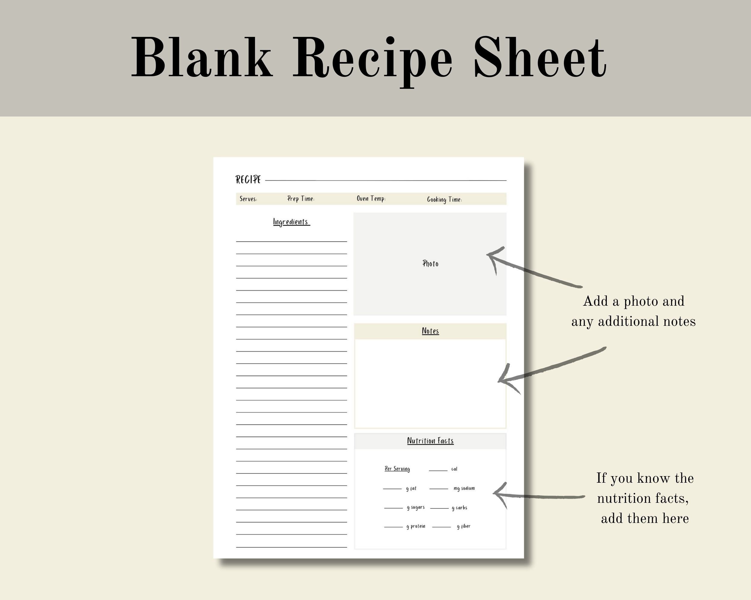 Blank Recipe Page, Printable Blank Recipe Page, Recipe Planner, Recipe ...