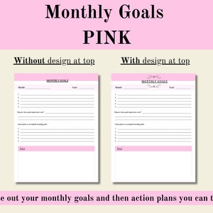 Monthly Goals Pink, Goals Digital Printable, Goal Setting Worksheets ...