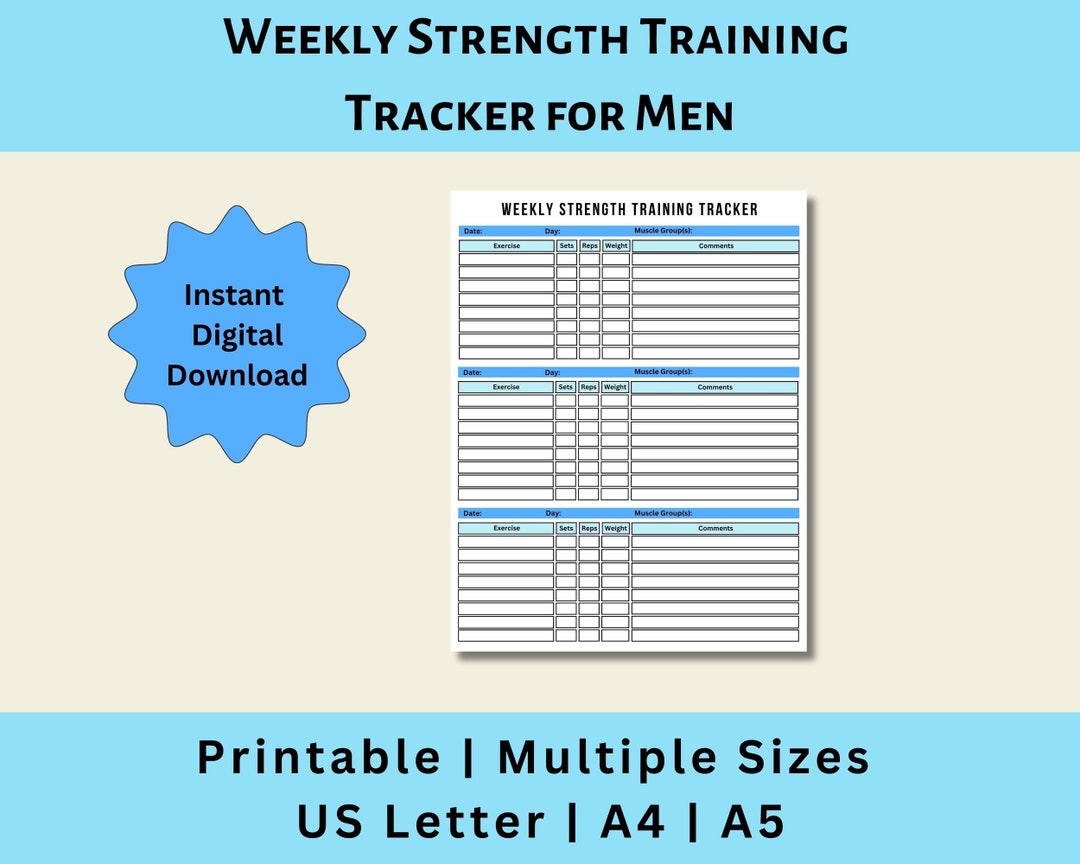 Weekly Strength Training Tracker for Men, Weight Lifting Tracker ...
