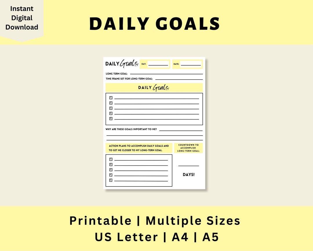 Daily Goals Printable, Goal Setting Printable, Daily Goal Sheet, Goal ...