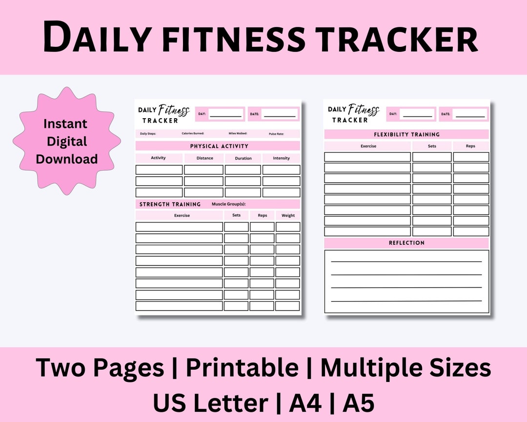 Daily Fitness Tracker Printable, Fitness Planner, Fitness Journal ...