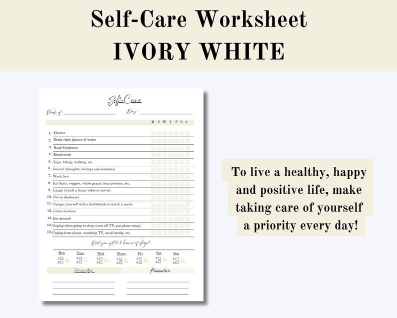 Self Care Weekly Worksheet Printable, Daily Self Care Journal Digital ...