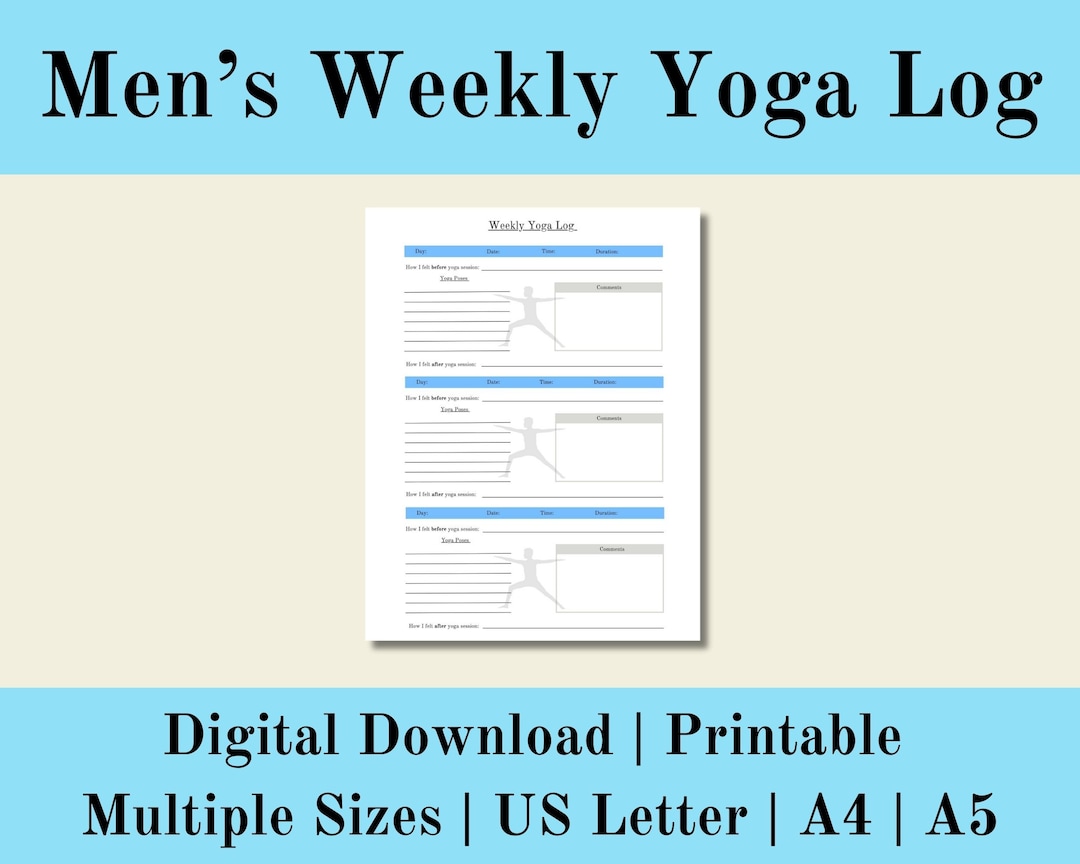 Printable Yoga Log, Yoga Tracker, Yoga Log, Weekly Yoga Log, Mens Yoga ...