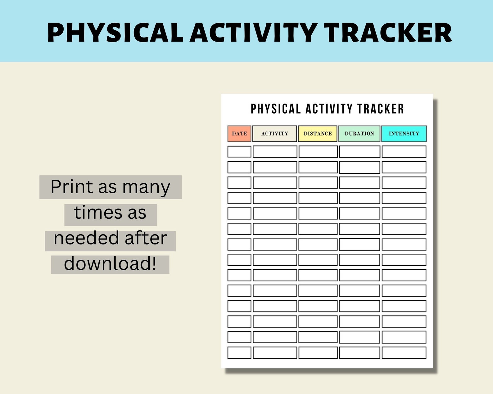 Physical Activity Tracker Printable, Physical Activity Log, Exercise ...