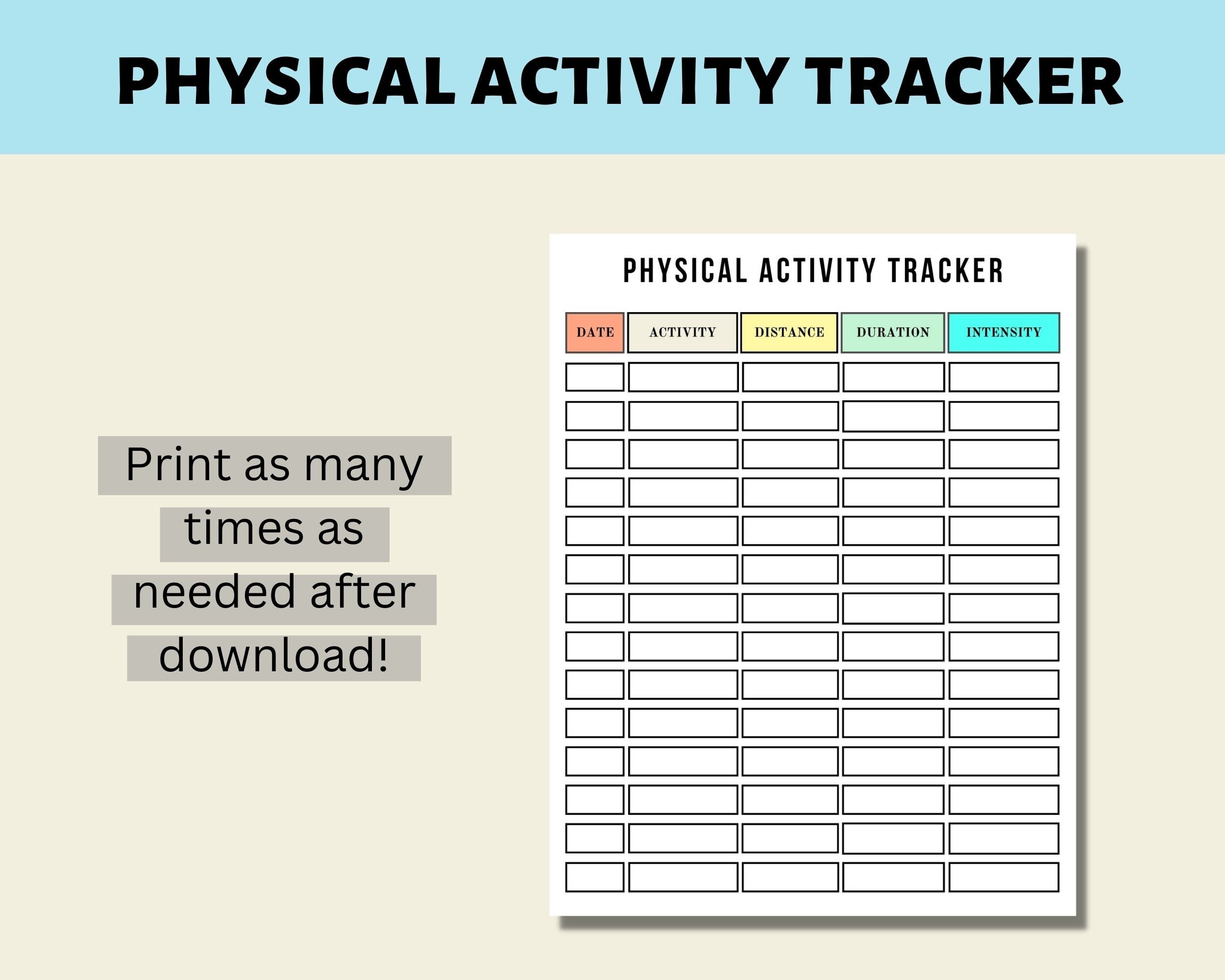 Physical Activity Tracker Printable, Physical Activity Log, Exercise Log, Workout Log, Fitness ...