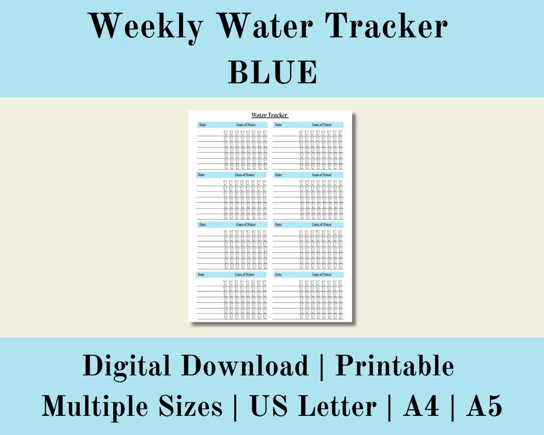 Blue Water Tracker Printable, Hydration Tracker, Habit Tracker, Water ...