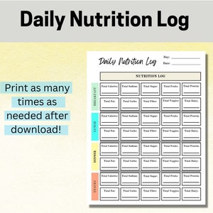 Daily Nutrition Log, Printable Nutrition Tracker, Food Journal ...