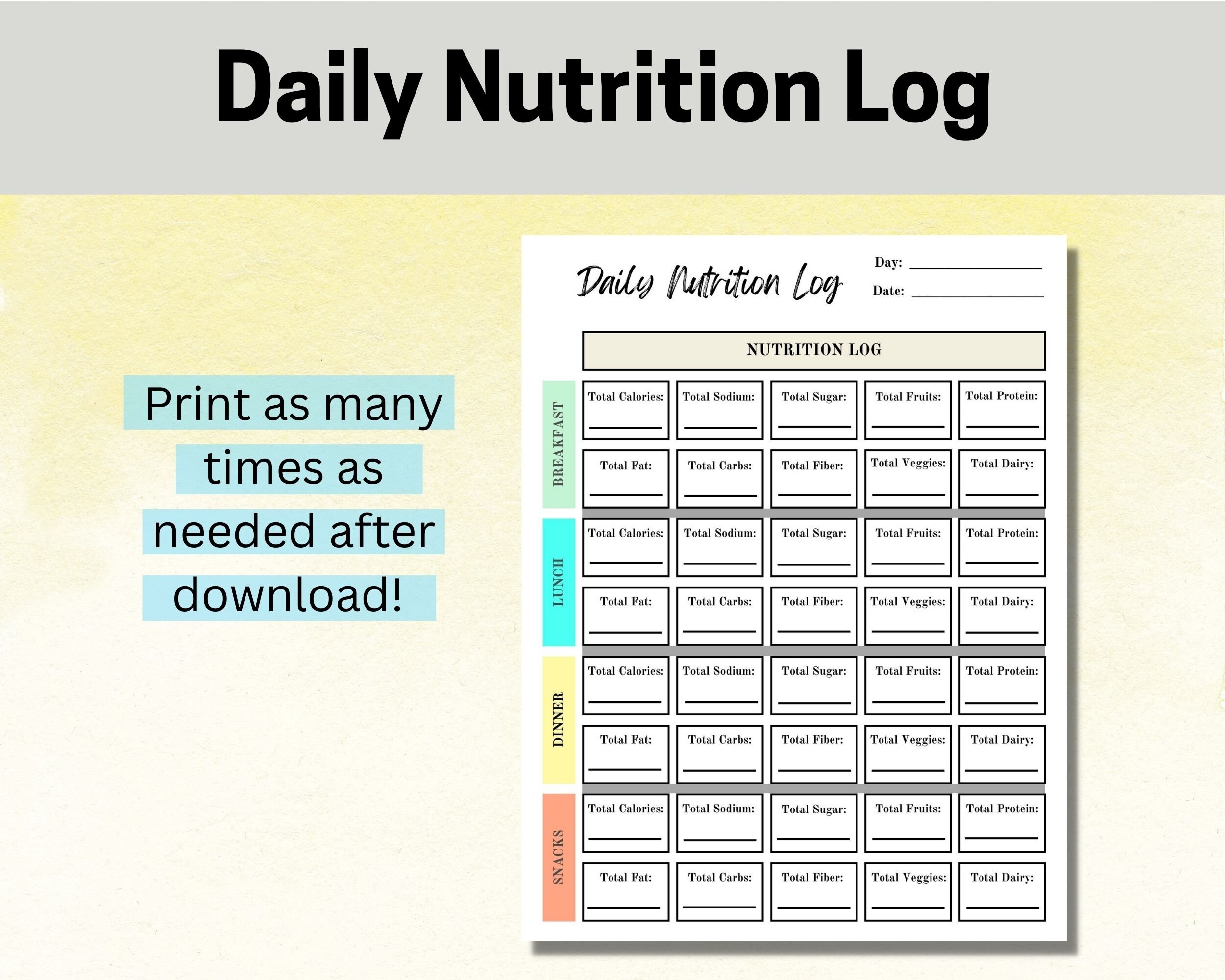 Daily Nutrition Log, Printable Nutrition Tracker, Food Journal ...