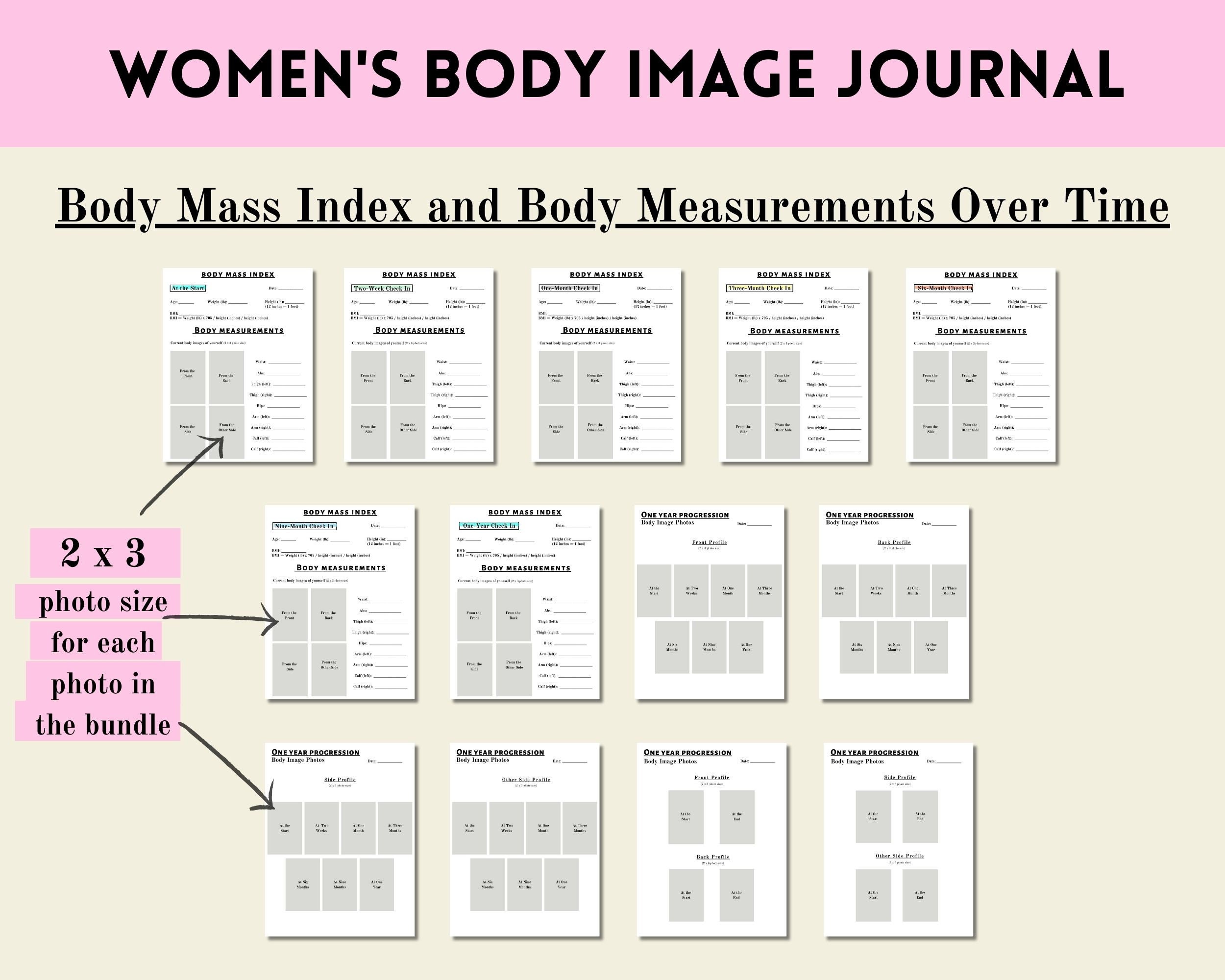 2024 Womens Body Image Journal, Body Image Journal, Body Measurement ...