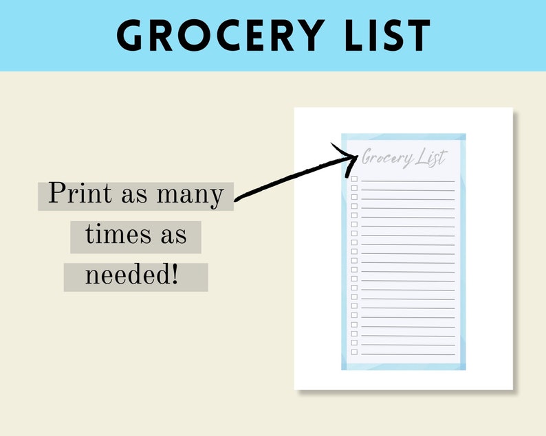 Grocery List Printable, Food Shopping List Printable, Digital Download ...