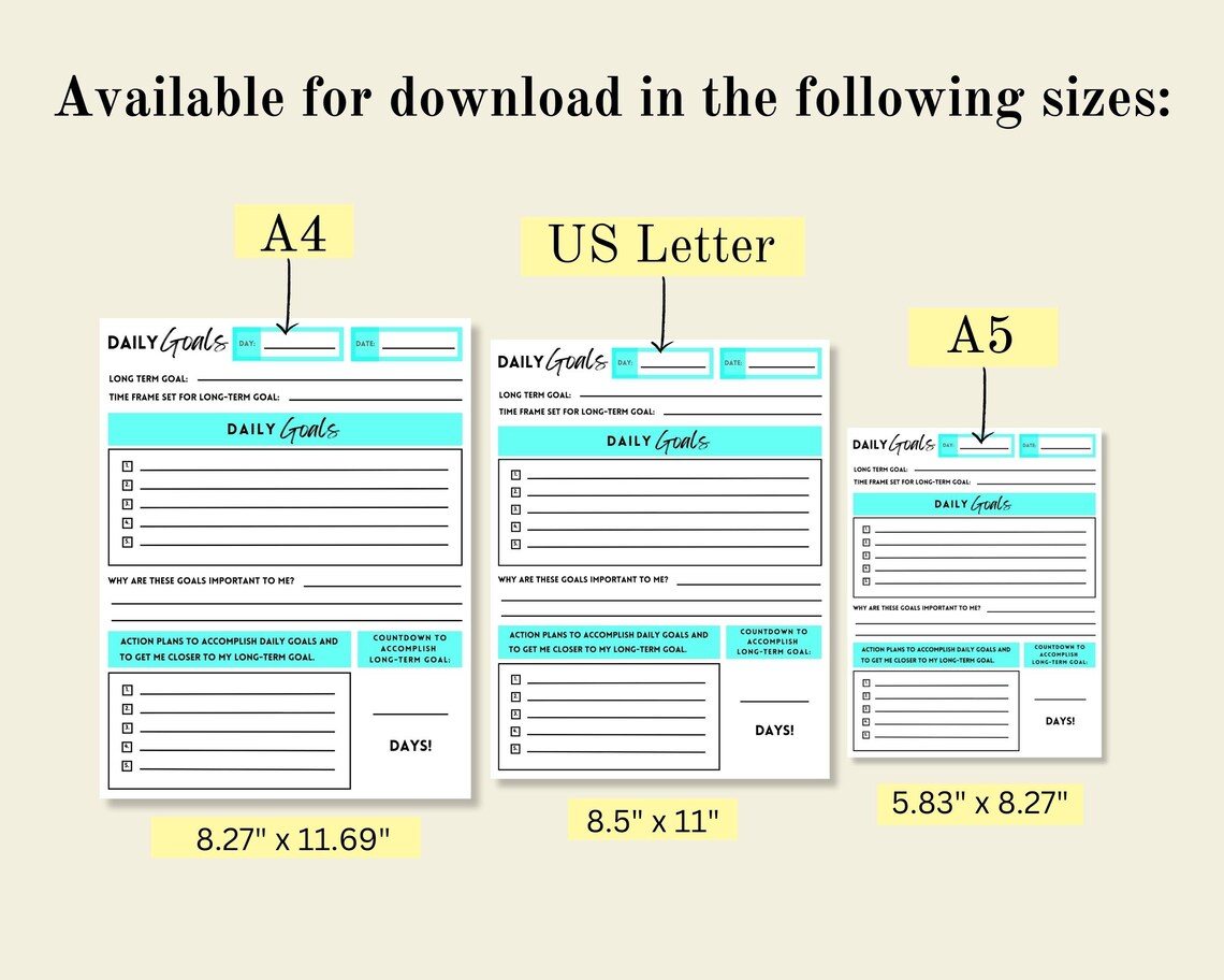 Daily Goals Printable, Daily Goal Sheet, Goal Planning, Goal Setting ...
