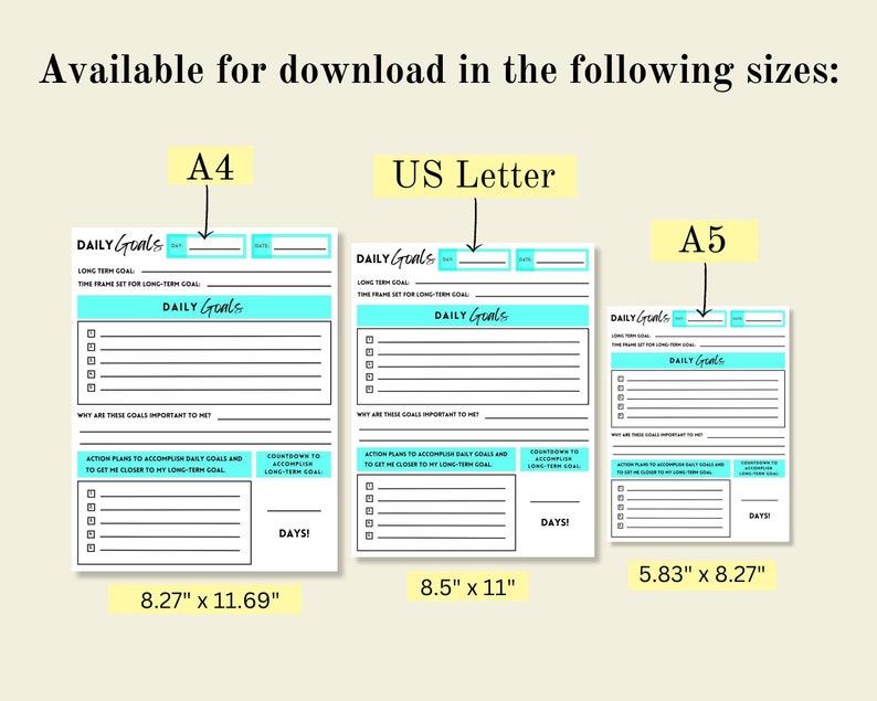 Daily Goals Printable, Daily Goal Sheet, Goal Planning, Goal Setting ...