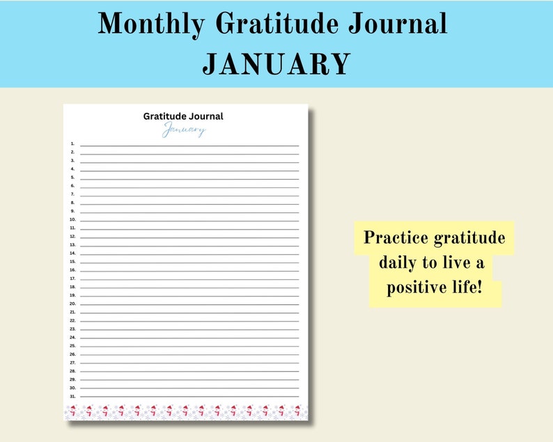 Monthly Gratitude Journal Printable, Daily Gratitude, January Gratitude ...