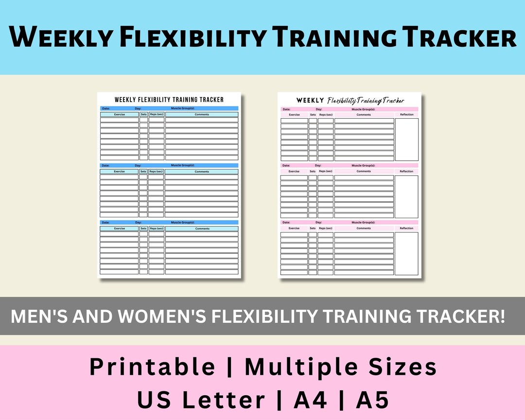 Weekly Flexibility Training Tracker Printable, Exercise Log, Fitness ...