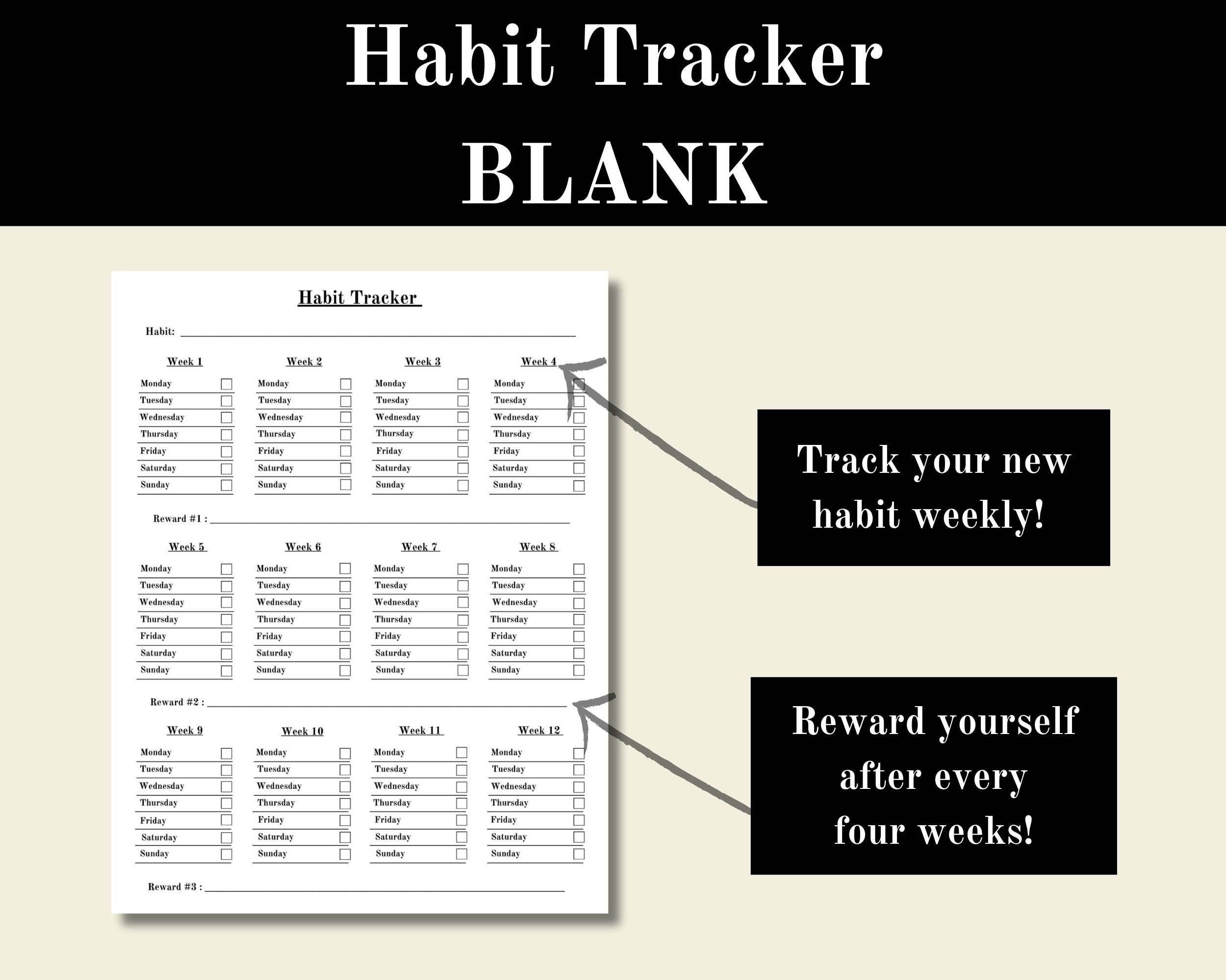 Monthly Habit Tracker Blank Printable, Weekly Tracker Digital, Habit ...