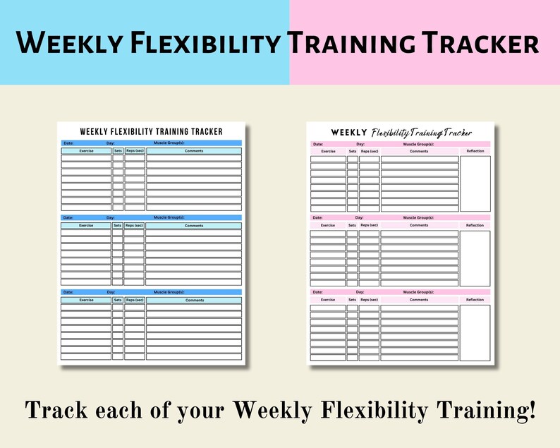 Weekly Flexibility Training Tracker Printable, Goal Setting Worksheet ...
