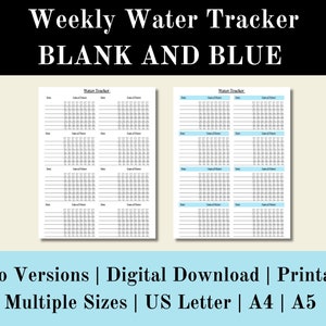Blank Blue Water Tracker Printable, Hydration Tracker, Habit Tracker ...