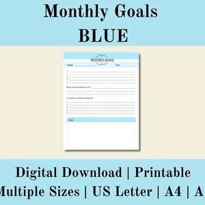 Monthly Goals Blue, Goals Digital Printable, Goal Setting Worksheet ...