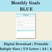 Monthly Goals Blue, Goals Digital Printable, Goal Setting Worksheet ...