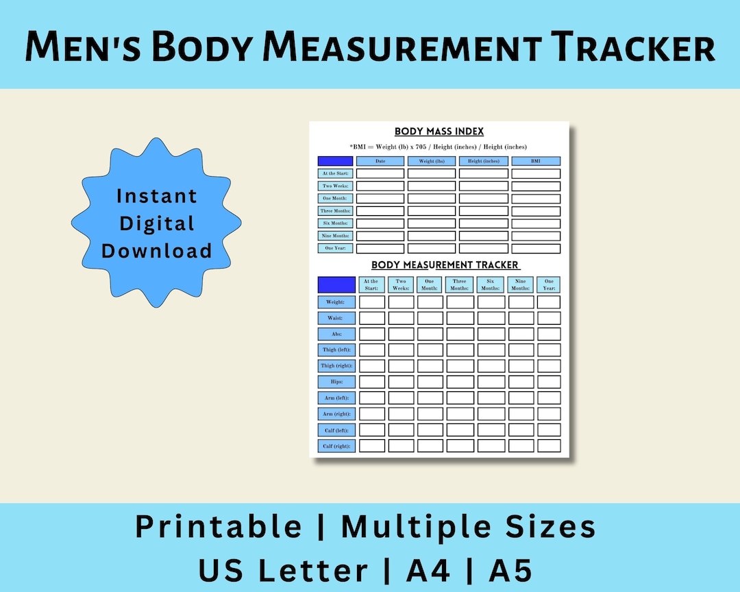 Body Measurement Tracker Printable, Body Measurements, Weight Loss ...