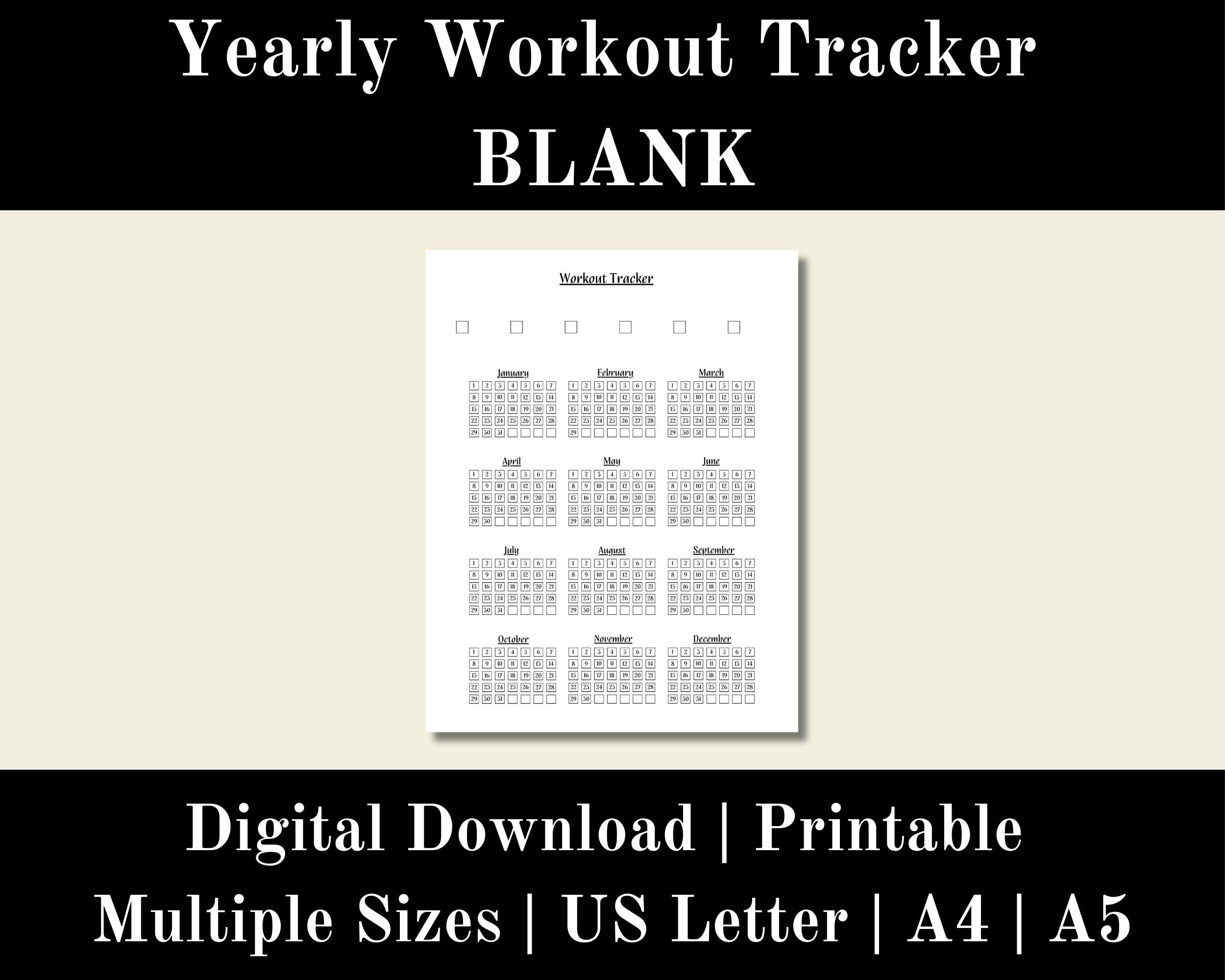 Yearly Workout Blank Tracker Printable, Workout Worksheet Journal ...