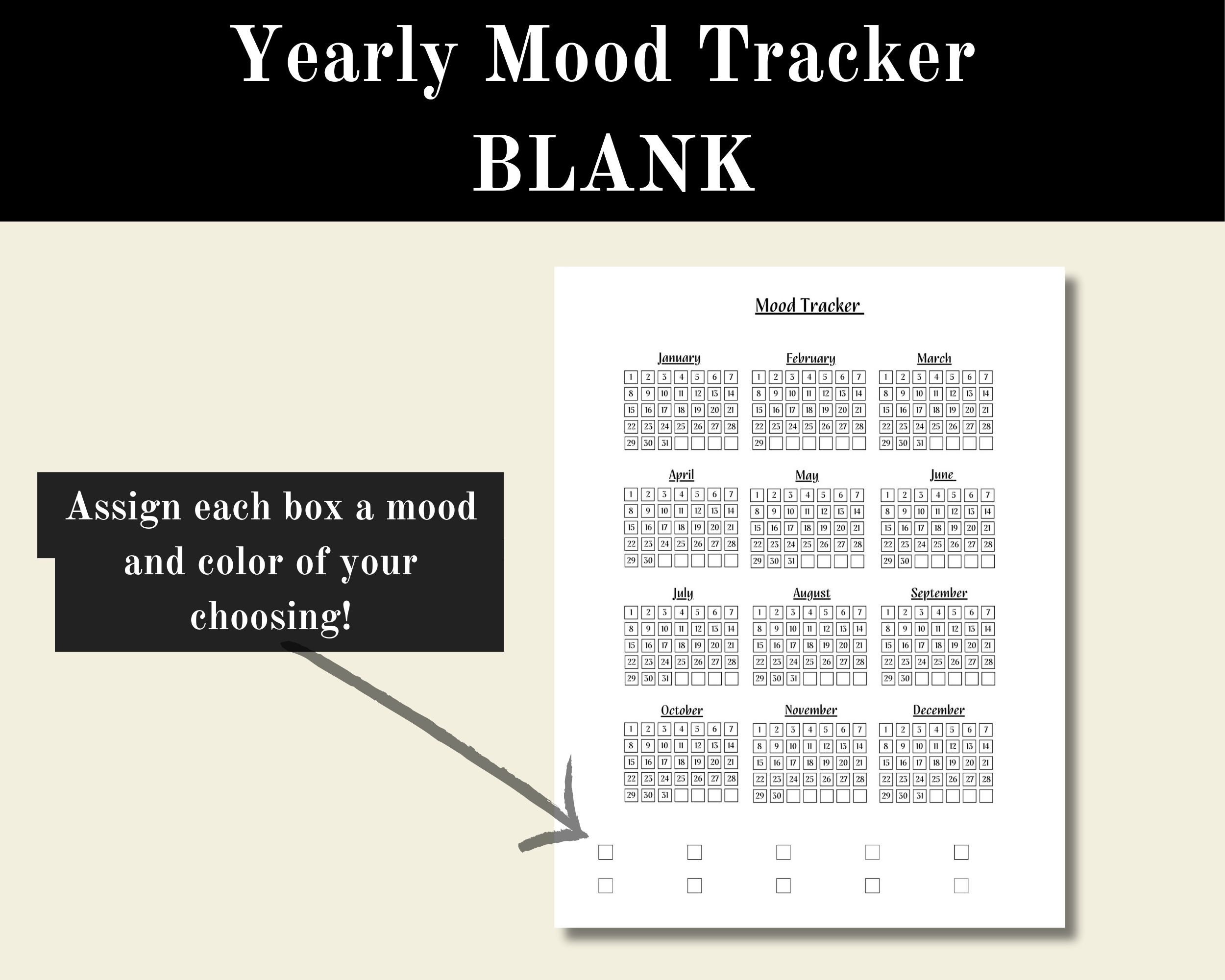 Yearly Mood Tracker Blank Printable, Mood Worksheet Journal Digital ...