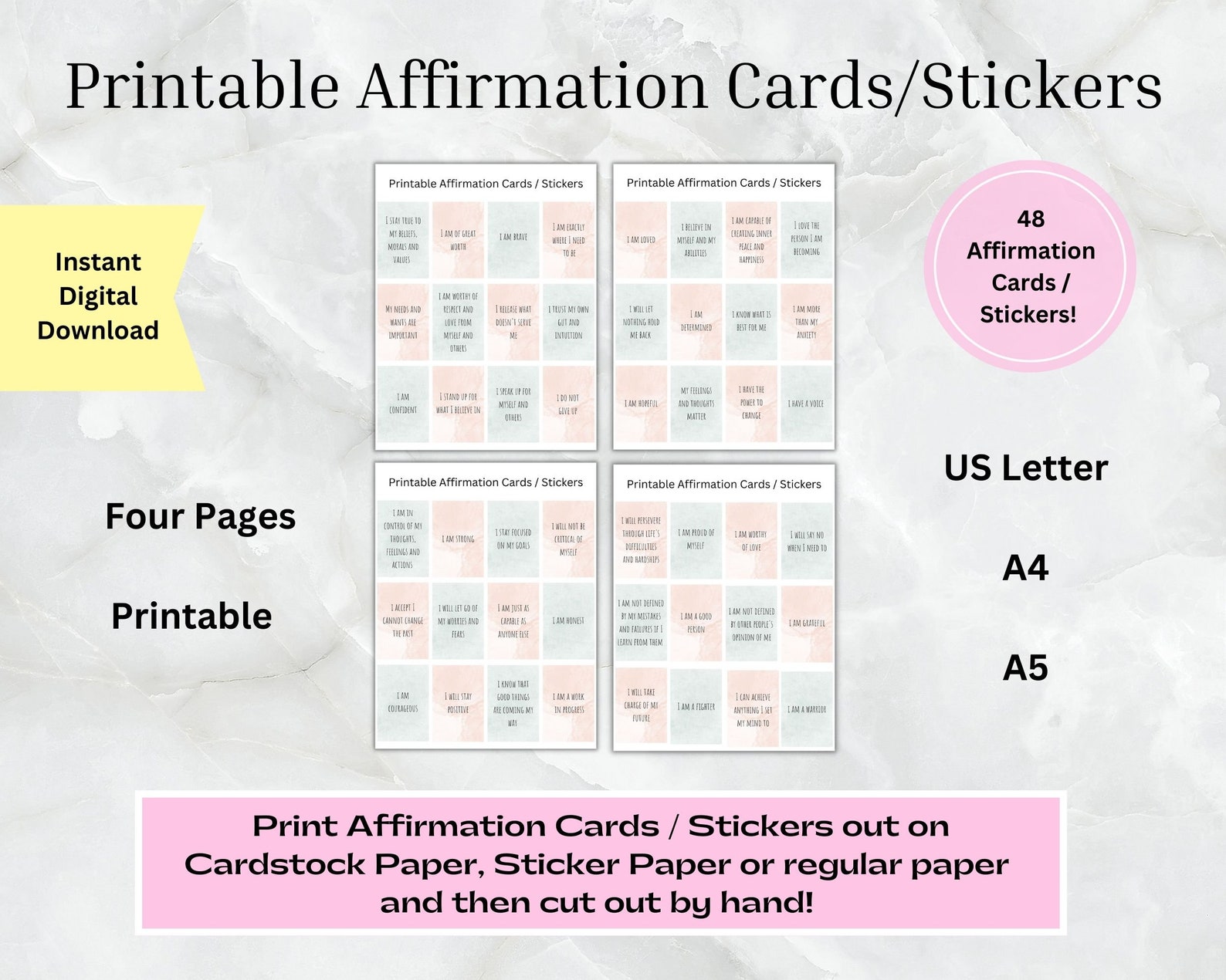 Printable Affirmation Cards, Affirmation Printable, Self Care Printable ...