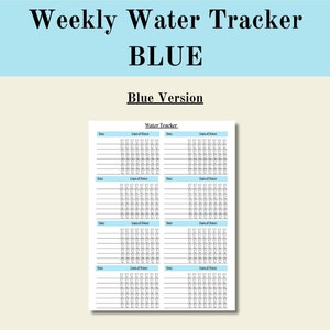 Blank Blue Water Tracker Printable, Hydration Tracker, Habit Tracker ...