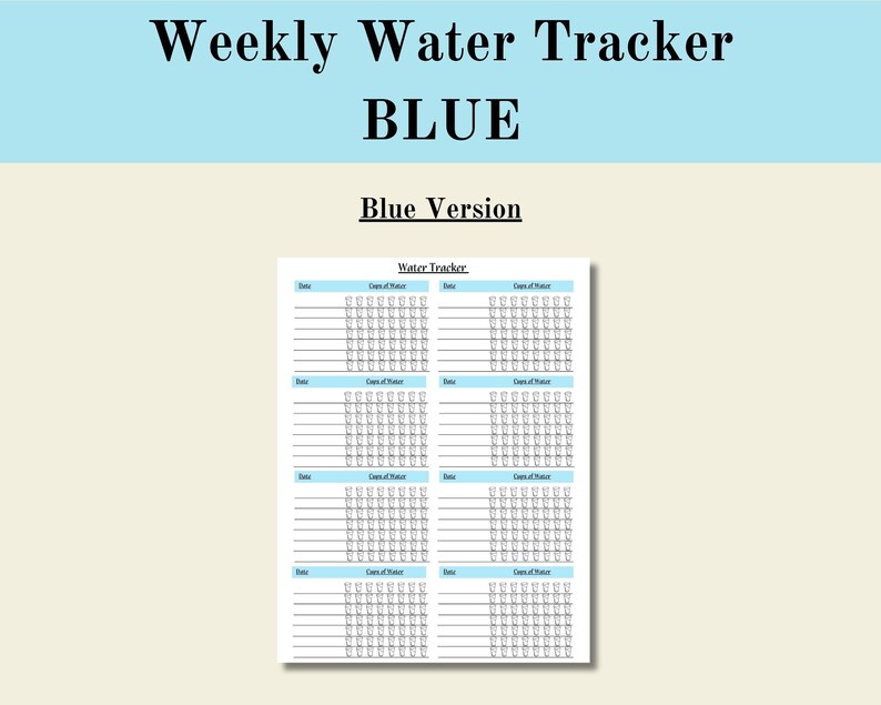 Blank Blue Water Tracker Printable, Hydration Tracker, Habit Tracker ...
