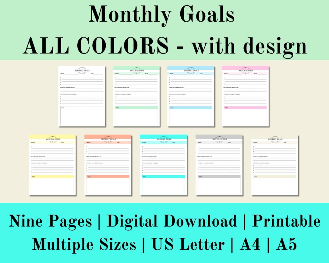 Monthly Goals, Goals Digital Printable, Goal Setting Worksheets ...