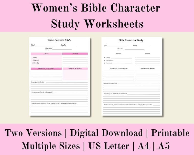Women's Bible Character Study Worksheet, Christian Bible Study, Digital ...