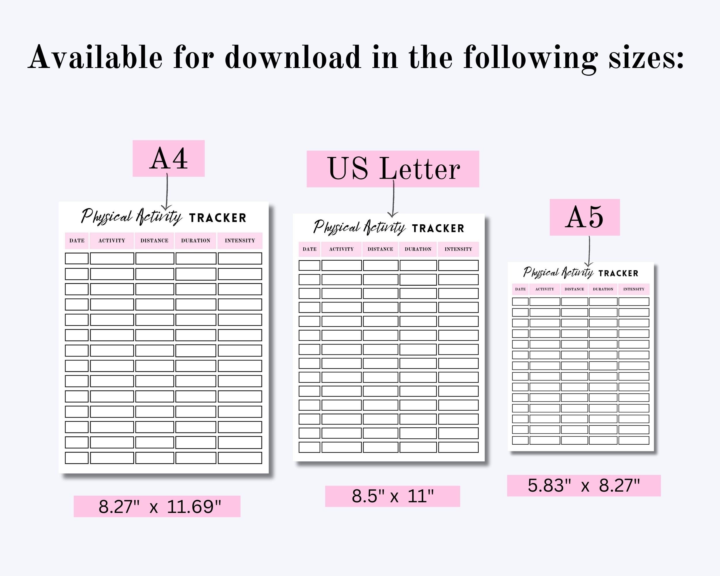 Physical Activity Tracker Printable, Physical Activity Log, Fitness Log ...