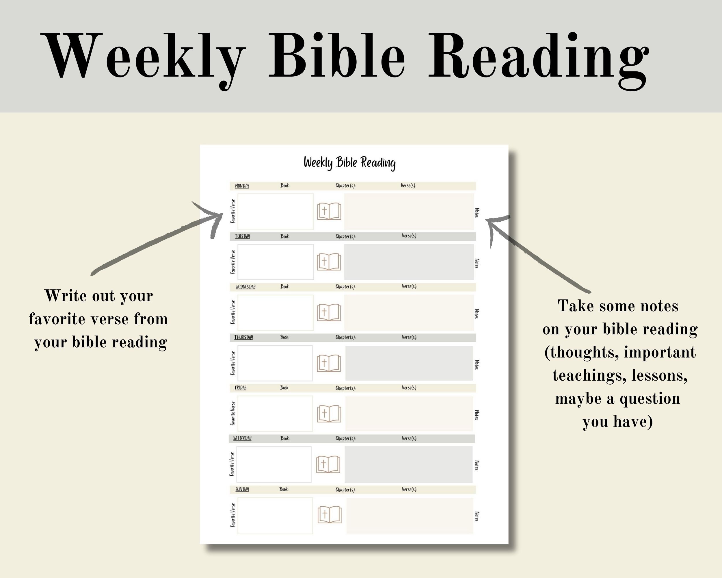 Weekly Bible Reading, Bible Reading Tracker, Printable Weekly Bible ...
