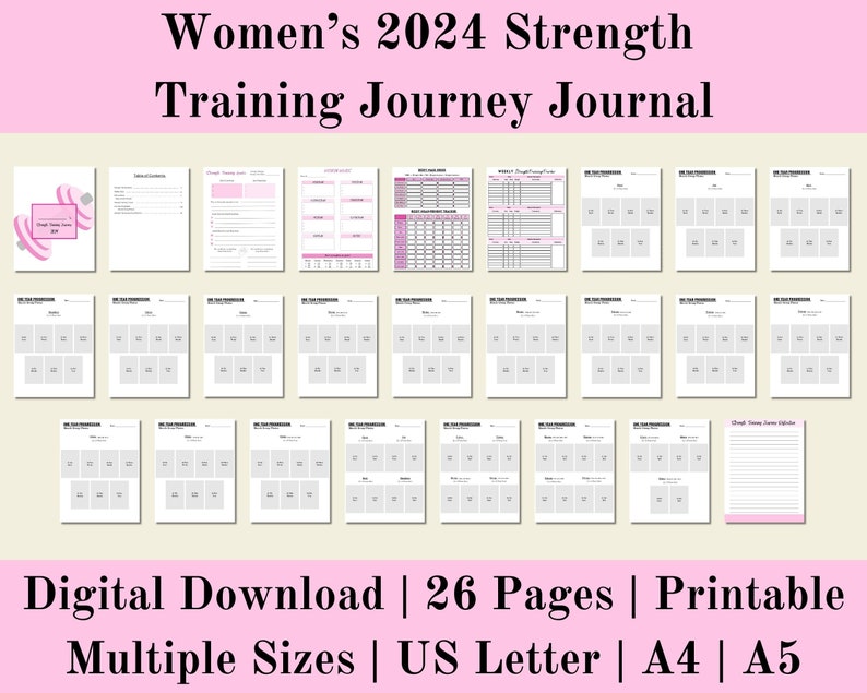 2024 Strength Training Journal, Weight Lifting Tracker, Strength Training, Weight Lifting ...