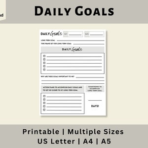 Daily Goals Printable, Goal Setting Printable, Daily Goal Sheet, Goal ...