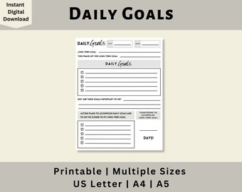 Daily Goals Printable, Daily Goal Sheet, Goal Setting Printable, Goal ...