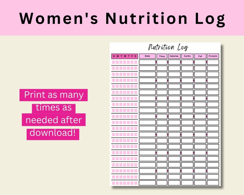 Nutrition Log, Printable Nutrition Log, Nutrition Tracker, Meal Tracker ...