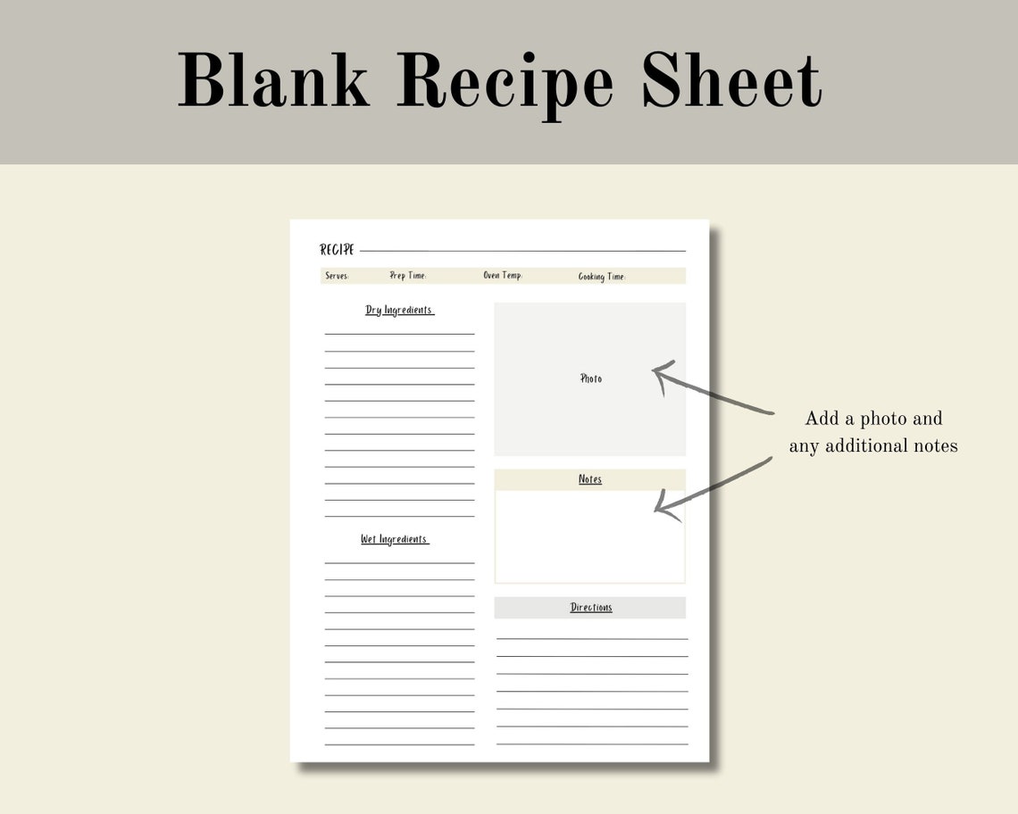 Blank Recipe Sheet, Printable Blank Recipe Sheet, Recipe Planner ...