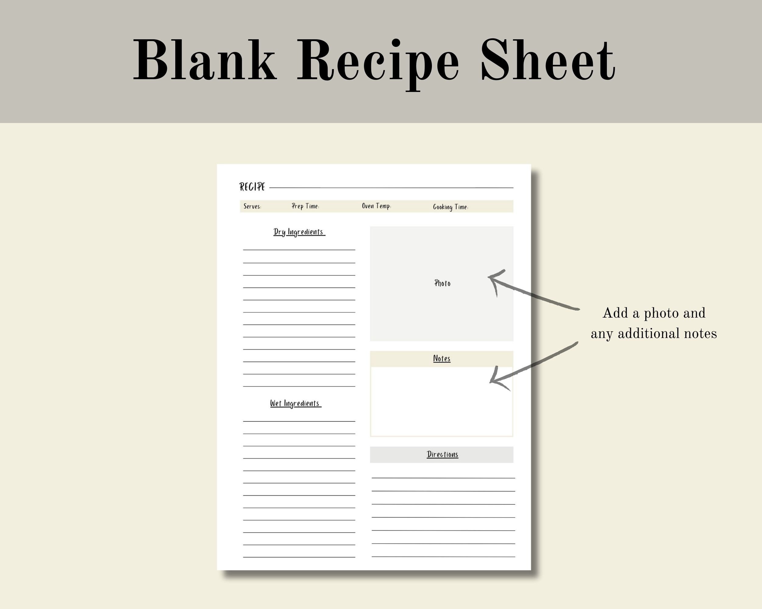 Blank Recipe Sheet, Printable Blank Recipe Sheet, Recipe Planner ...