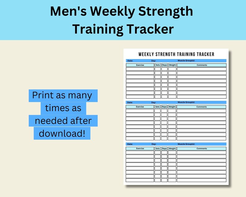Weekly Strength Training Tracker Printable, Goal Setting Worksheet ...