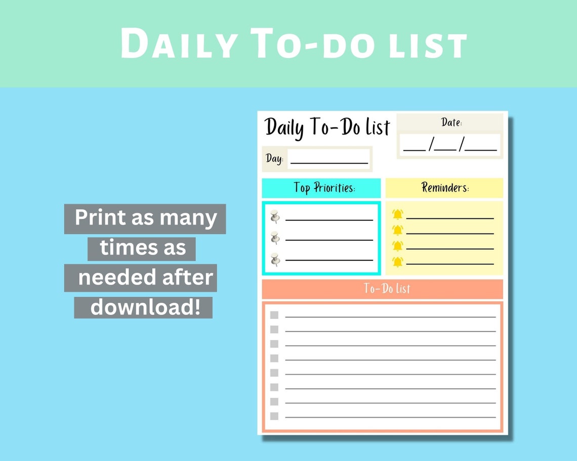 Daily to Do List Printable, to Do List Digital, Printable Task List ...