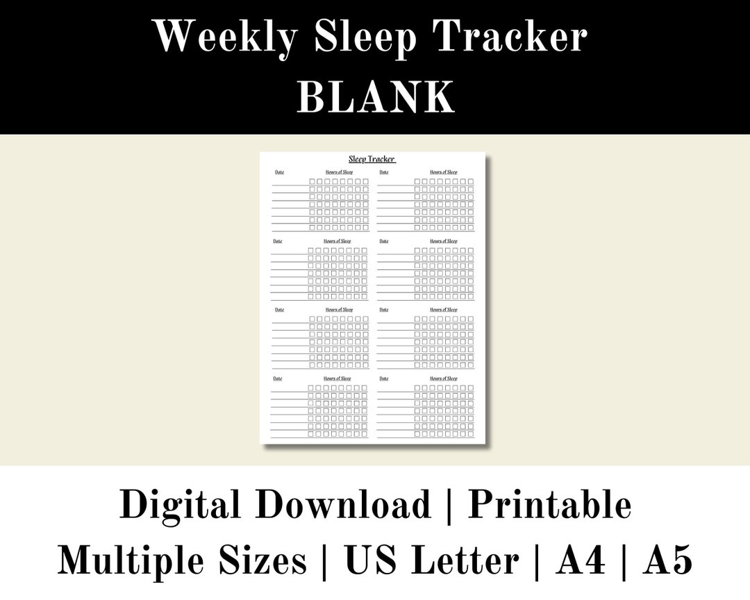 Blank Weekly Sleep Tracker Printable, Daily Sleep Log Digital ...