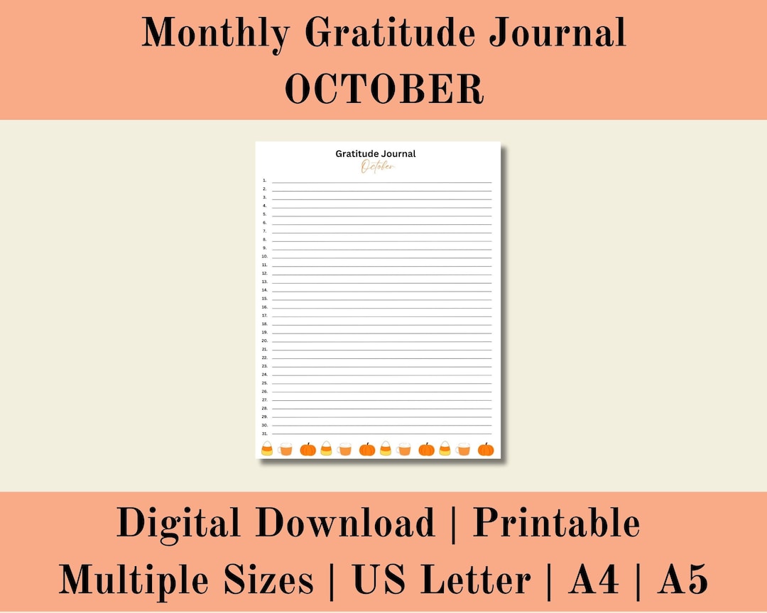 Monthly Gratitude Journal Printable, Daily Gratitude, October Gratitude ...