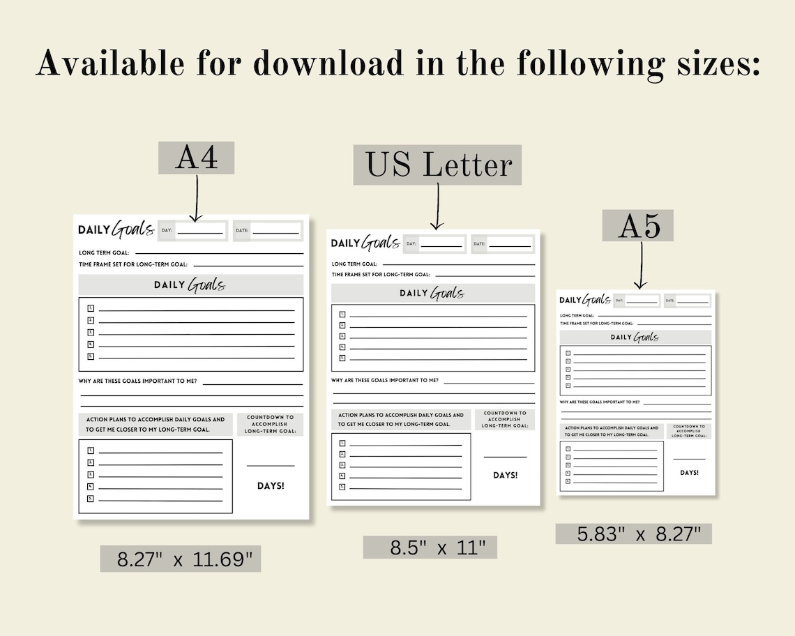 Daily Goals Printable, Goal Setting Printable, Daily Goal Sheet, Goal ...