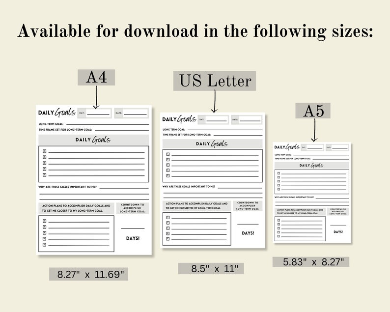 Daily Goals Printable, Goal Setting Printable, Daily Goal Sheet, Goal ...