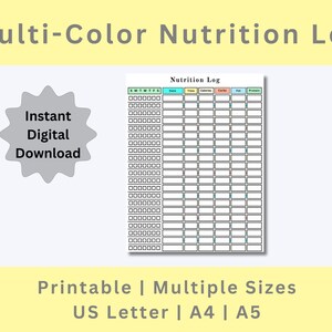 Printable Nutrition Log, Nutrition Tracker, Nutrition Log, Food Tracker ...