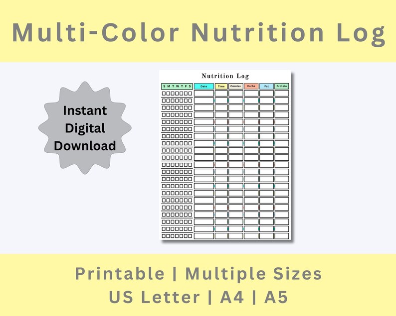 Printable Nutrition Log, Nutrition Tracker, Nutrition Log, Food Tracker ...